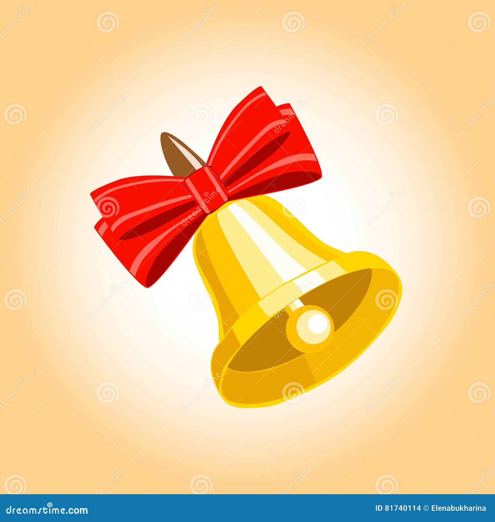 Golden Bell with a Red Ribbon. Stock Vector - Illustration of star ...