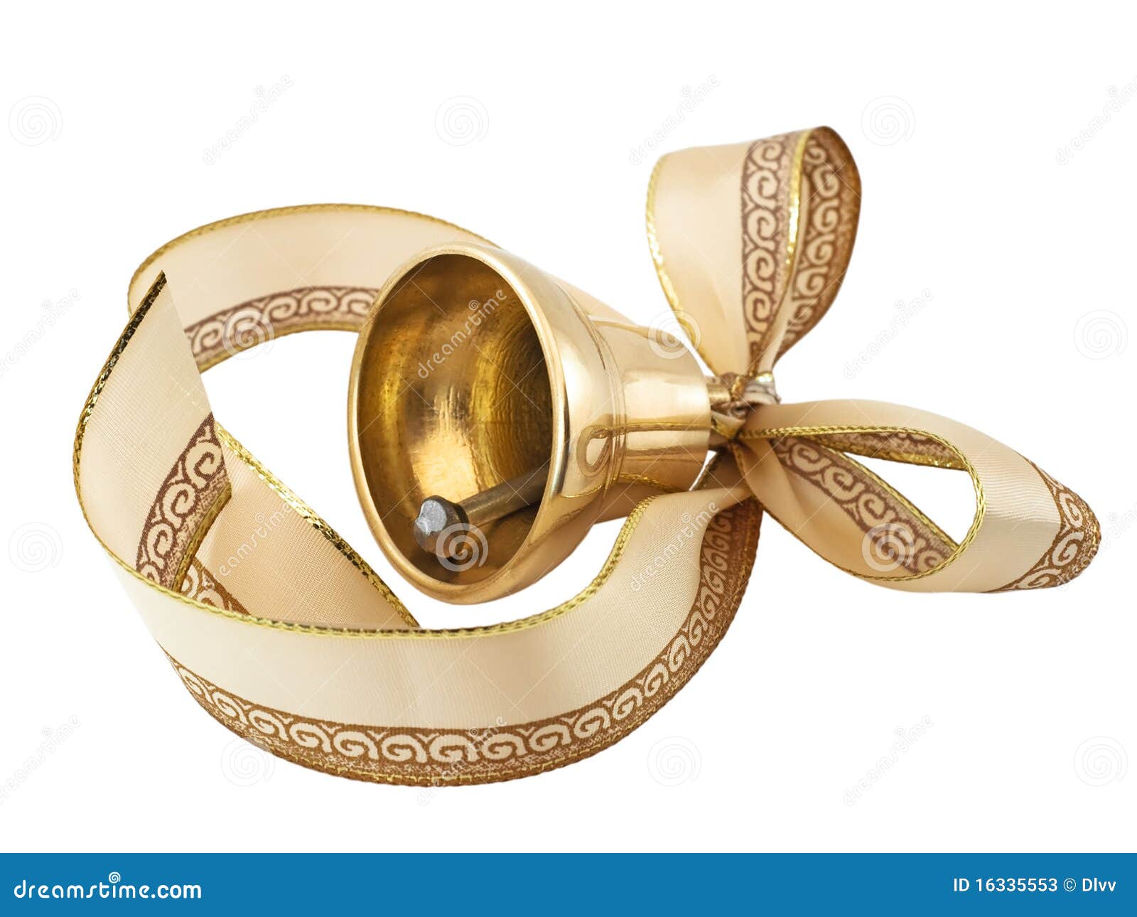 Golden Bell with a Ribbon Bow Stock Image - Image of christmas ...