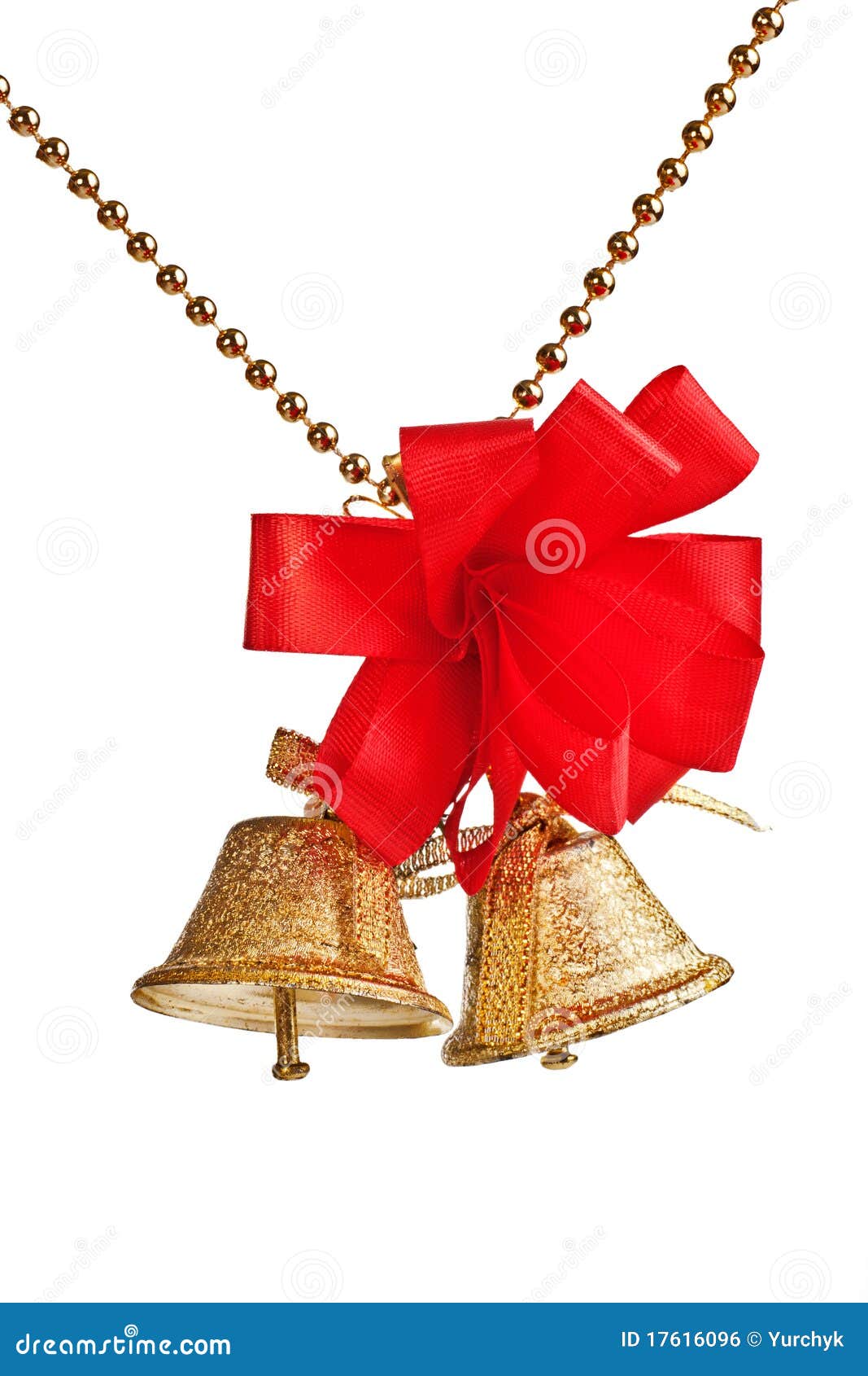 Golden Bells with Red Bow on a Beads Chain Stock Photo - Image of ...