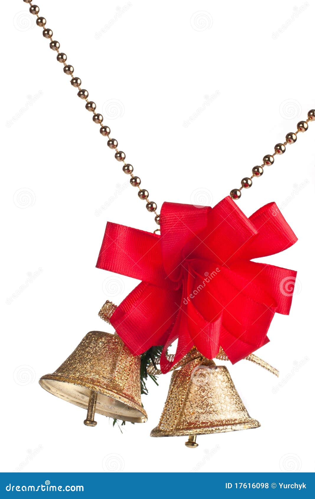 Golden Bells with Red Bow on a Beads Chain Stock Photo - Image of ...