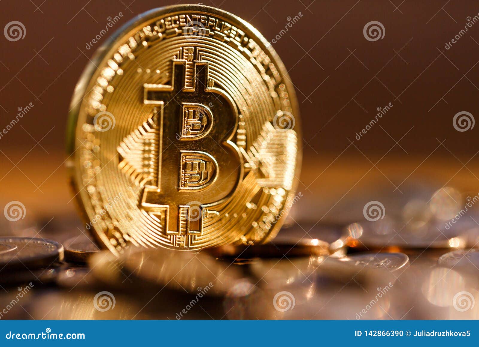 Golden Bitcoin Close-up, it Shines in the Sun, it is Valuable Stock ...