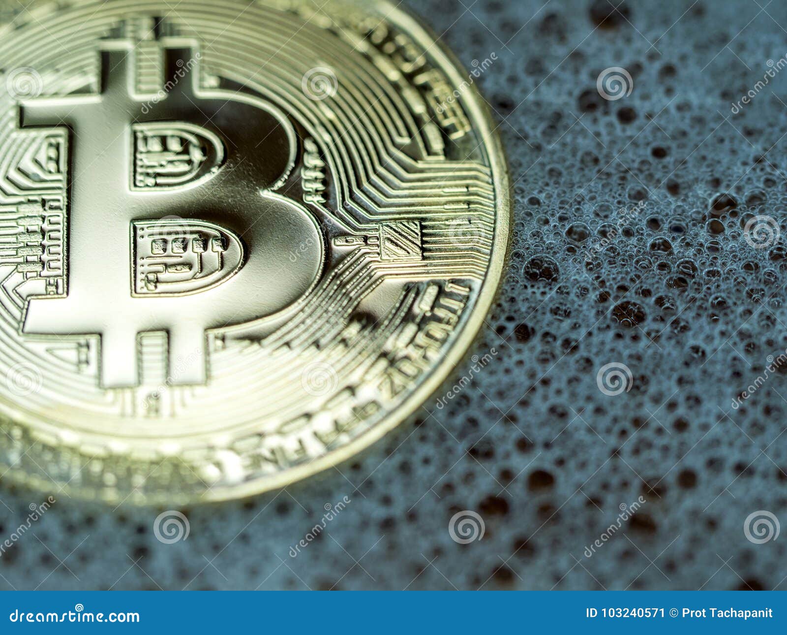 Golden Bitcoin Coin in a Soap Bubble. Concept of Distributed Ledger ...