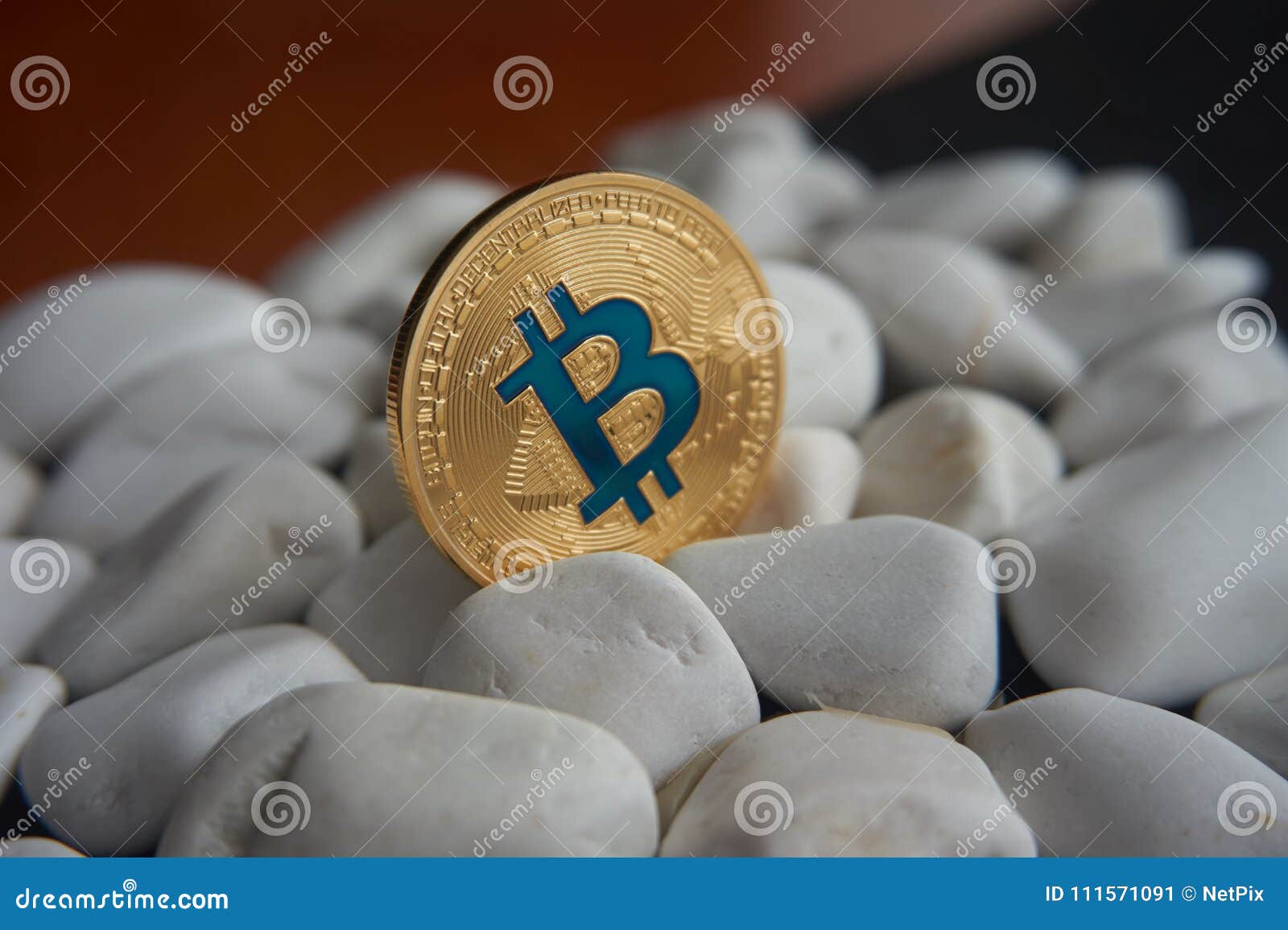 Golden Bitcoin Coin Stuck between White Stones Stock Image - Image of ...