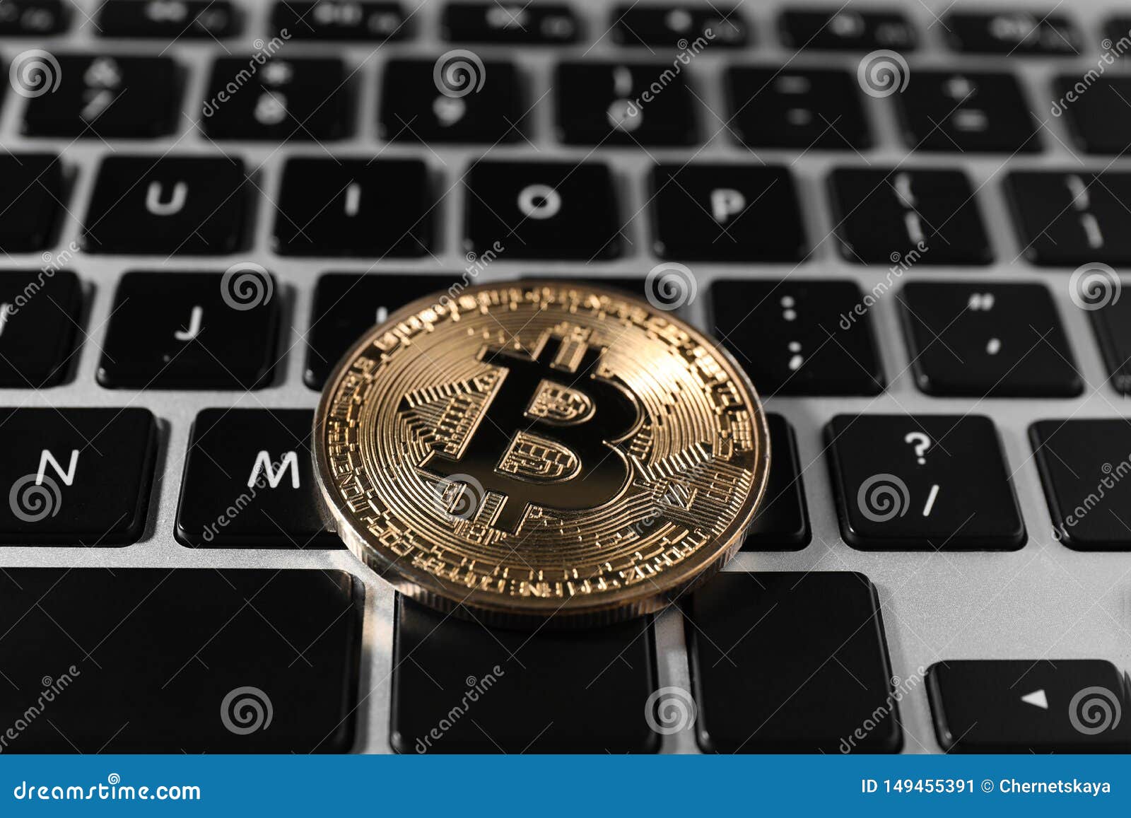 Golden Bitcoin on Computer Keyboard. Digital Currency Stock Image ...