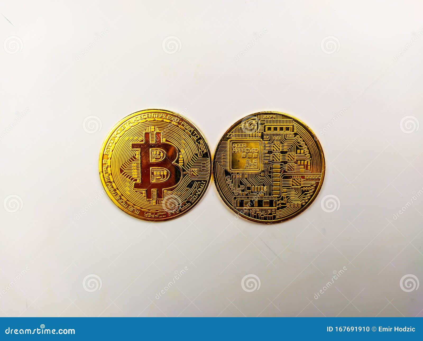 Golden Bitcoin with Front and Back Side Representing Electronic Digital ...