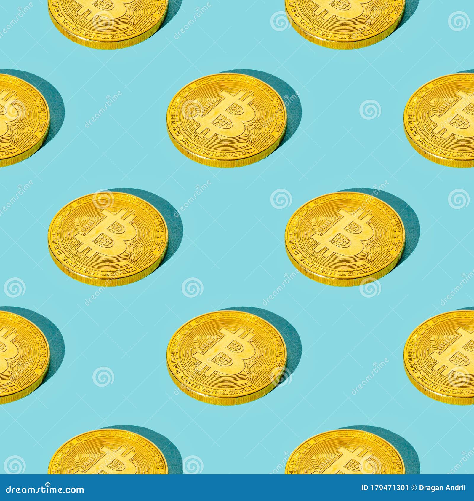 Golden Bitcoin on a Green Background. Set. Seamless Texture Pattern ...