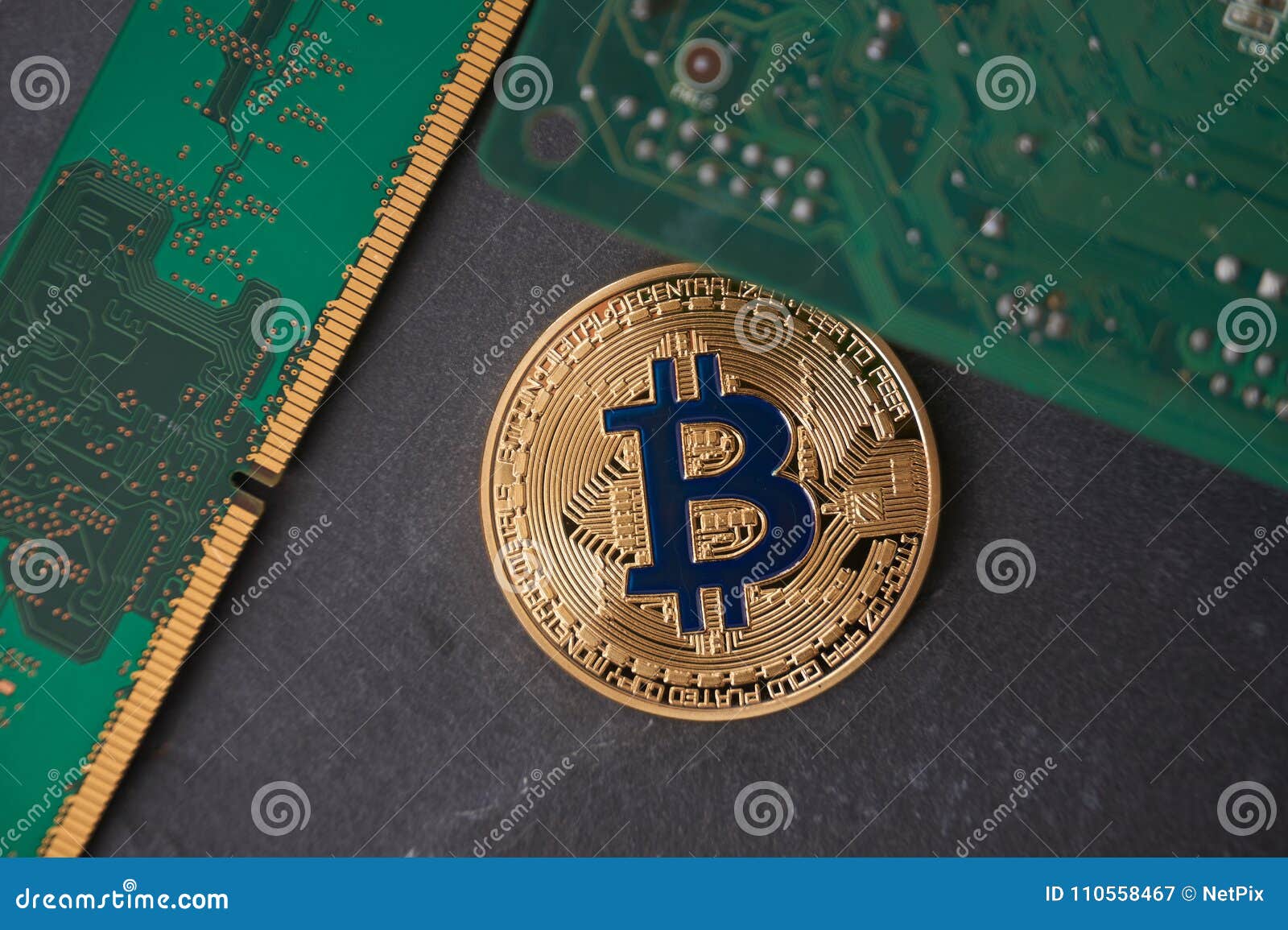 Golden Bitcoin Lying on the Stone Surface Stock Image - Image of crypto ...