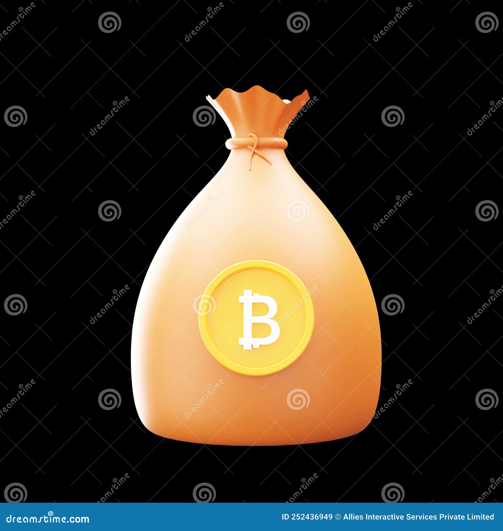 Golden Bitcoin Sack 3D Render Illustration of on Black Stock ...