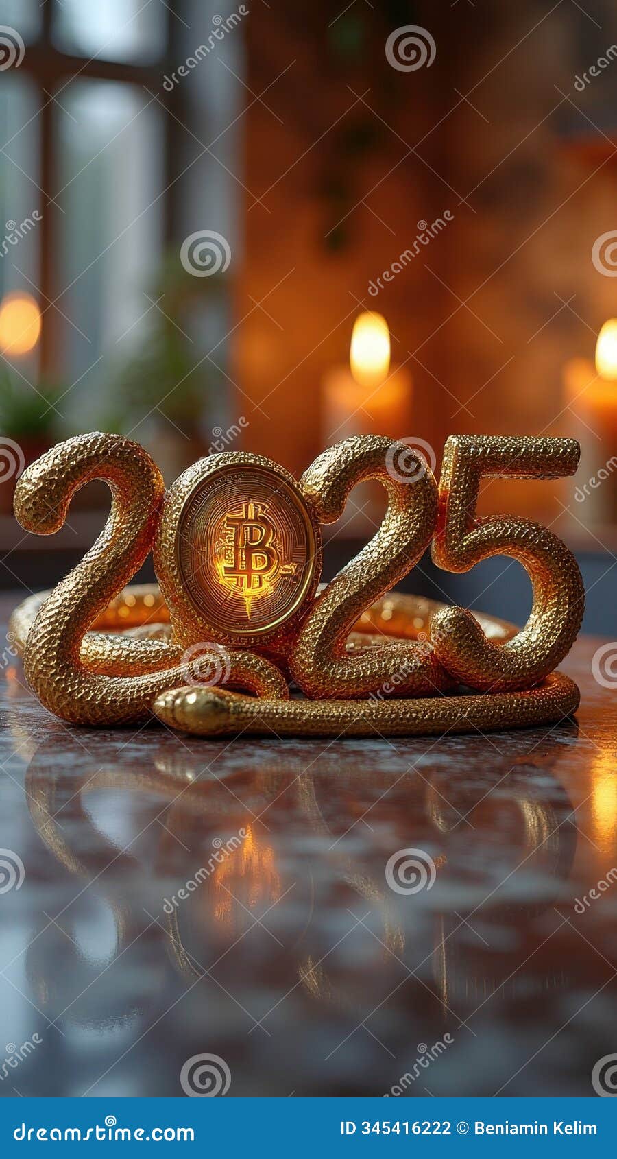 Golden Bitcoin Snake Coiled Around 2025: Symbol of Future ...