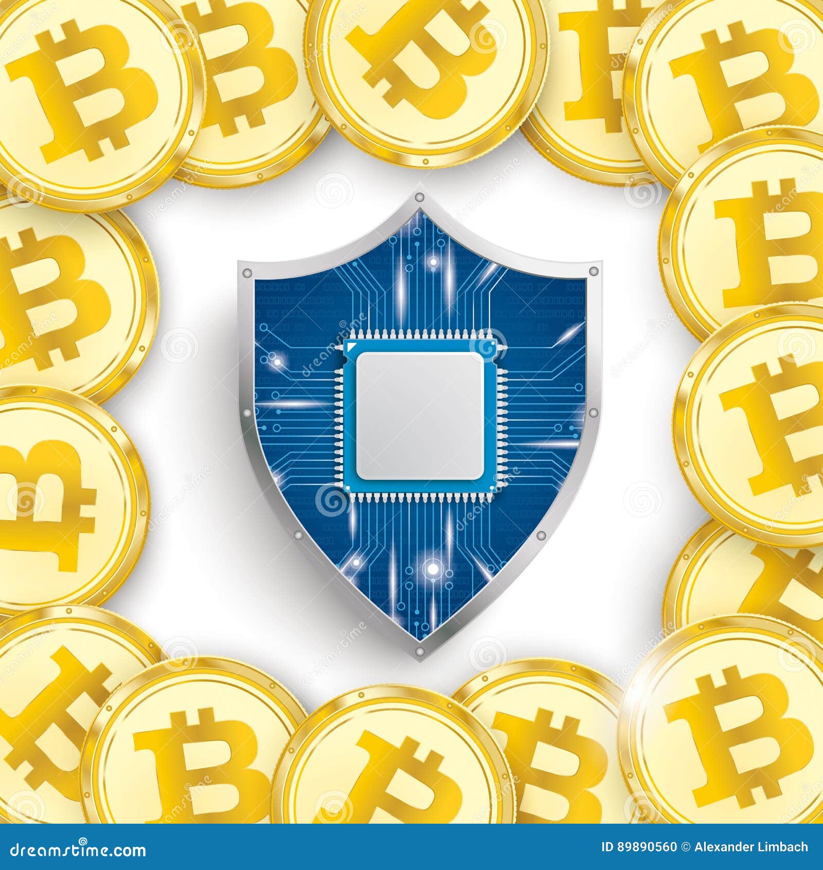 Golden Bitcoins Cover White Centre Protection Shield Stock Vector ...