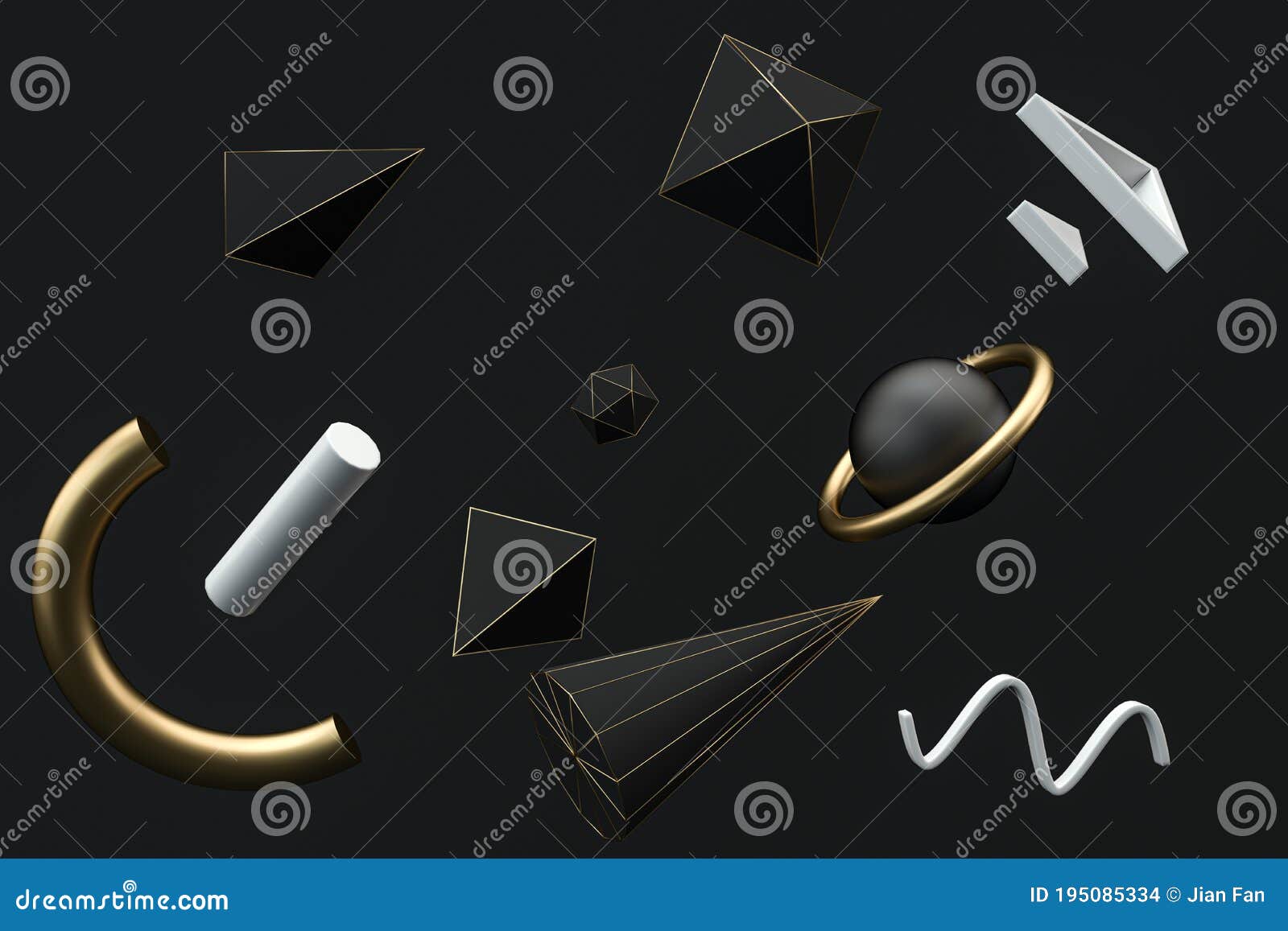Golden and Black Abstract Objects, 3d Rendering Stock Illustration ...