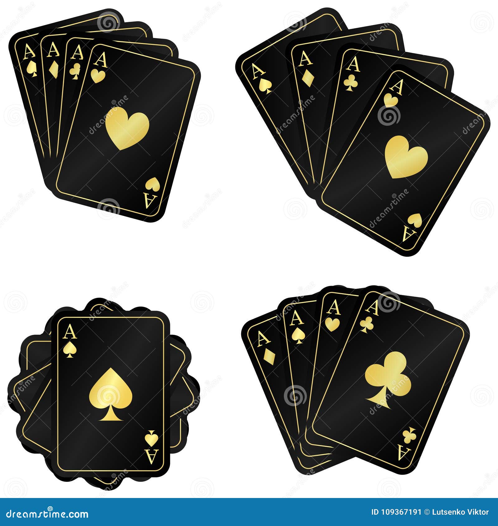4 Golden Black Ace. Set Cards Stock Illustration - Illustration of ...