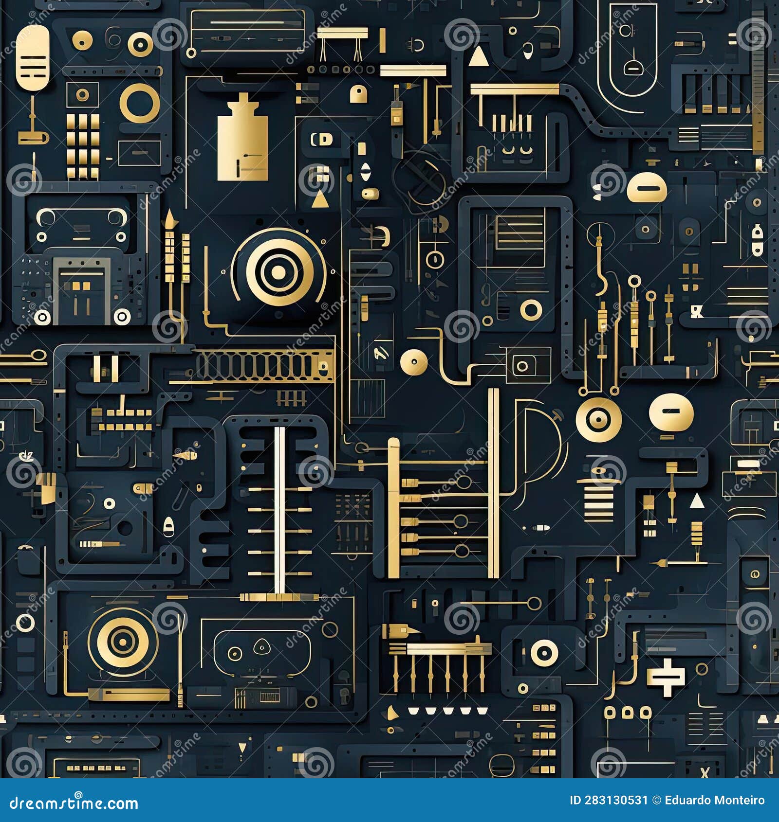 Golden and Black Electronic Circuit Pattern (tiled Stock Illustration ...