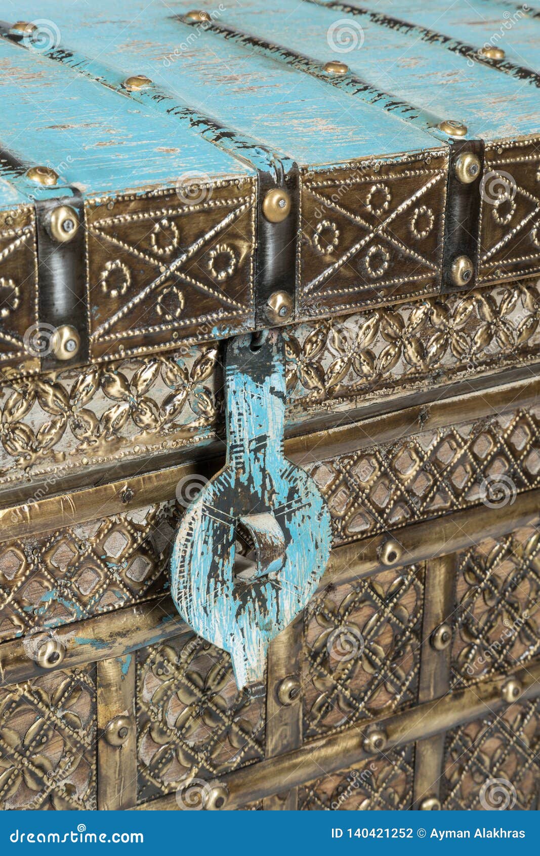 Golden and Blue Antique Indian Storage Box Lock Stock Photo - Image of ...