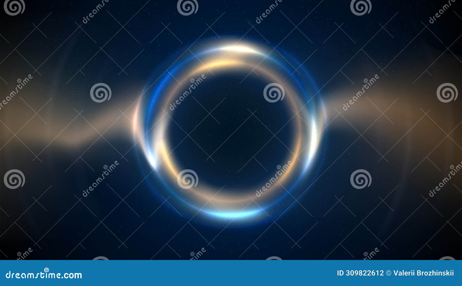 Golden Blue Circular Light Frame on Dark Background. Shining Light Ring ...