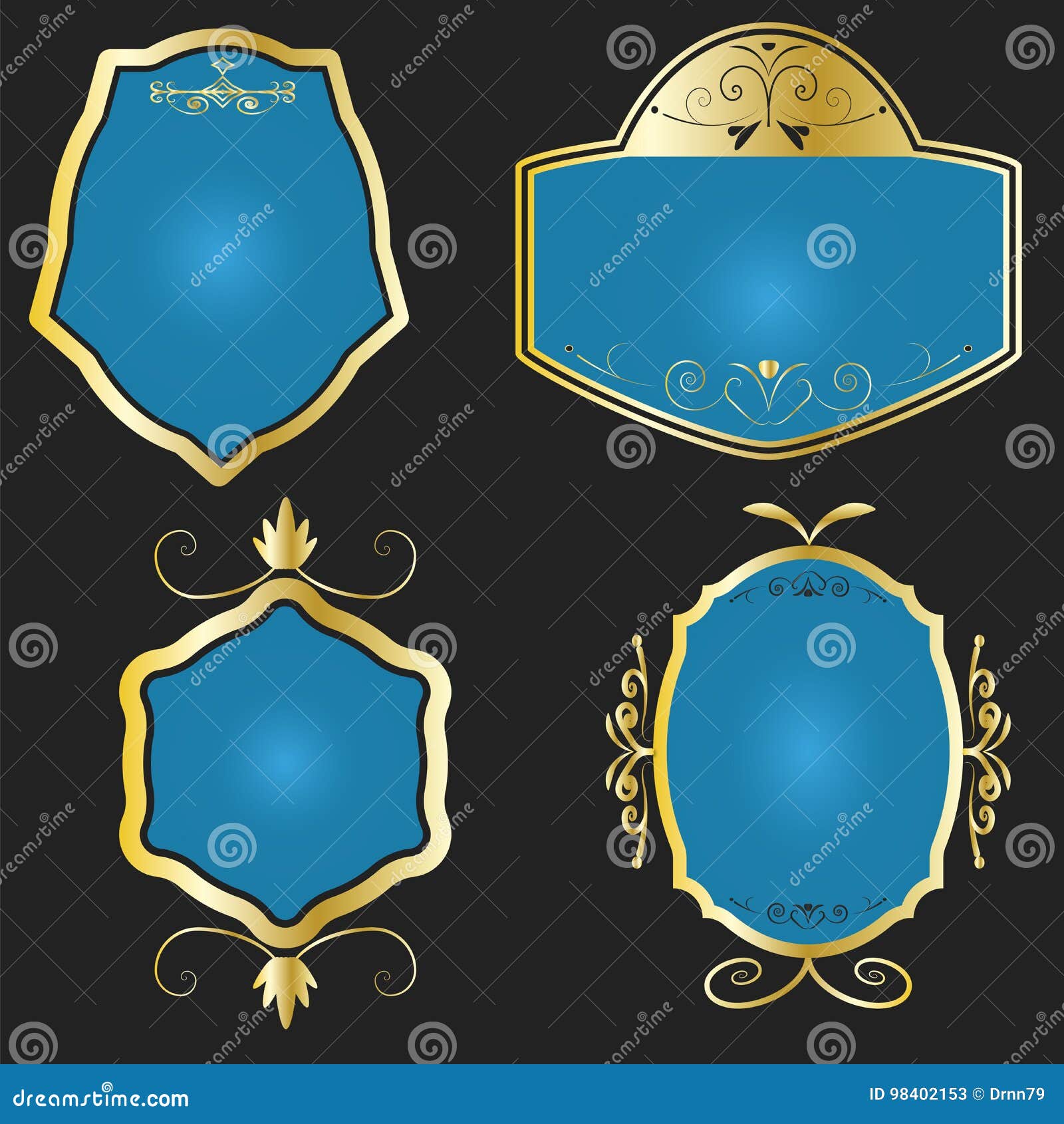 Golden and Blue Framed Labels Stock Illustration - Illustration of ...