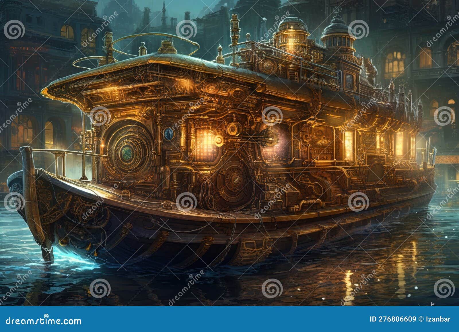 Golden Boat Illustration Generative Ai Stock Image - Image of antique ...