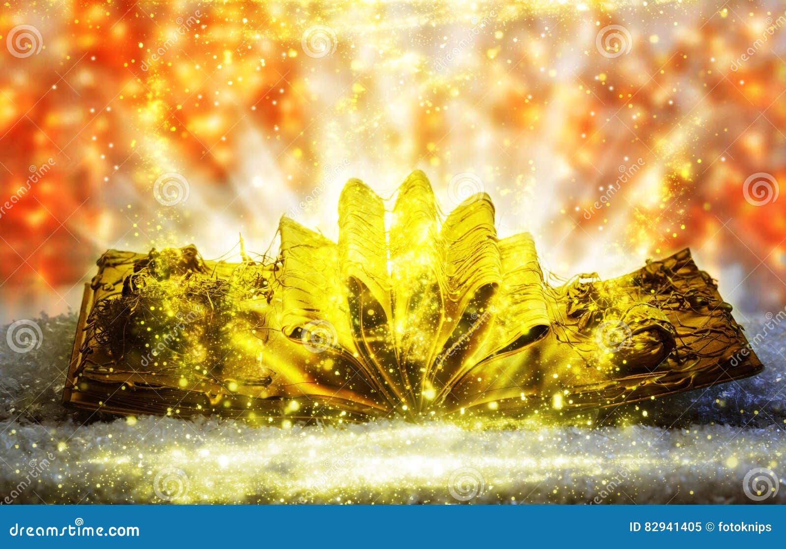 Golden Book with Magic Lights Stock Image - Image of sparkle, spells ...