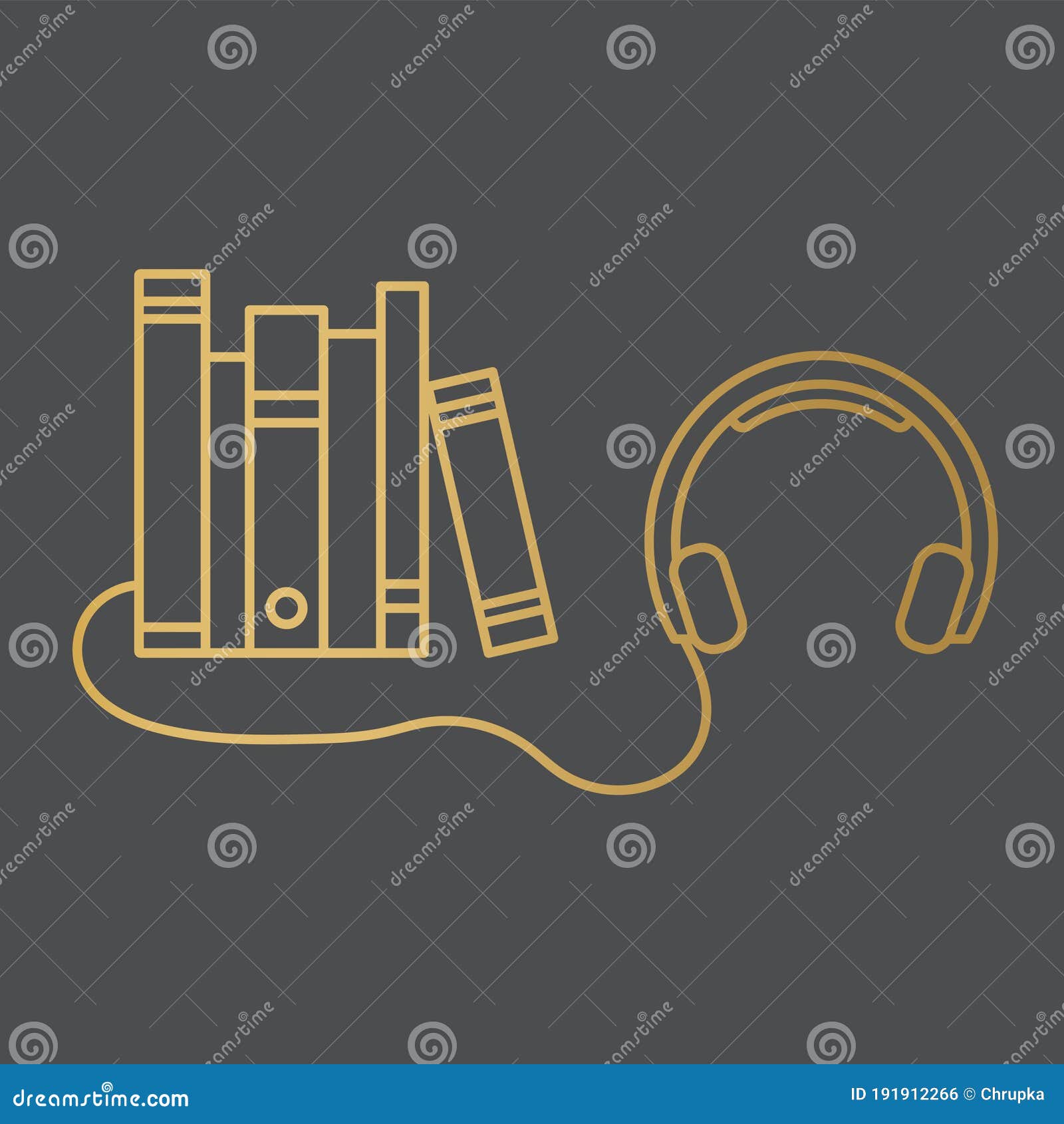 Golden Book Shelf Connected To Headphones Audiobook Concept Icon Stock