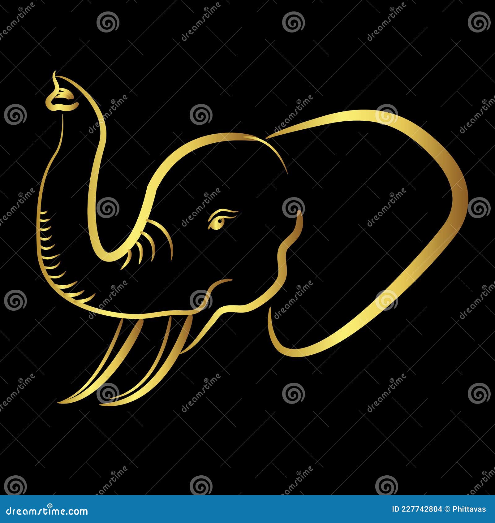 Golden Border Elephant Head Stock Illustration - Illustration of sign ...