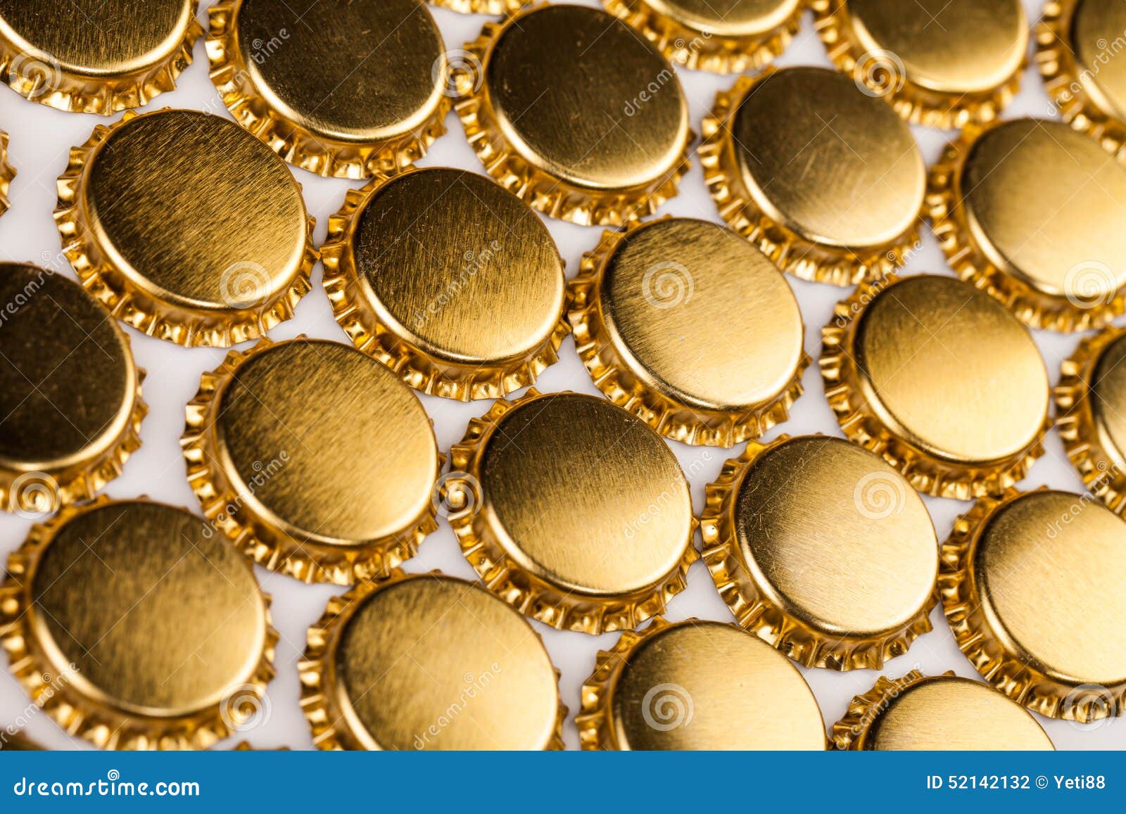 Golden bottle caps stock photo. Image of unbottled, brewed - 52142132