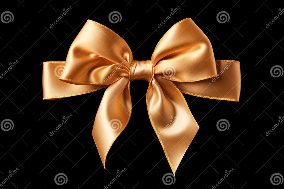 Golden Bow Isolated on Black Background. Stock Image - Image of present ...