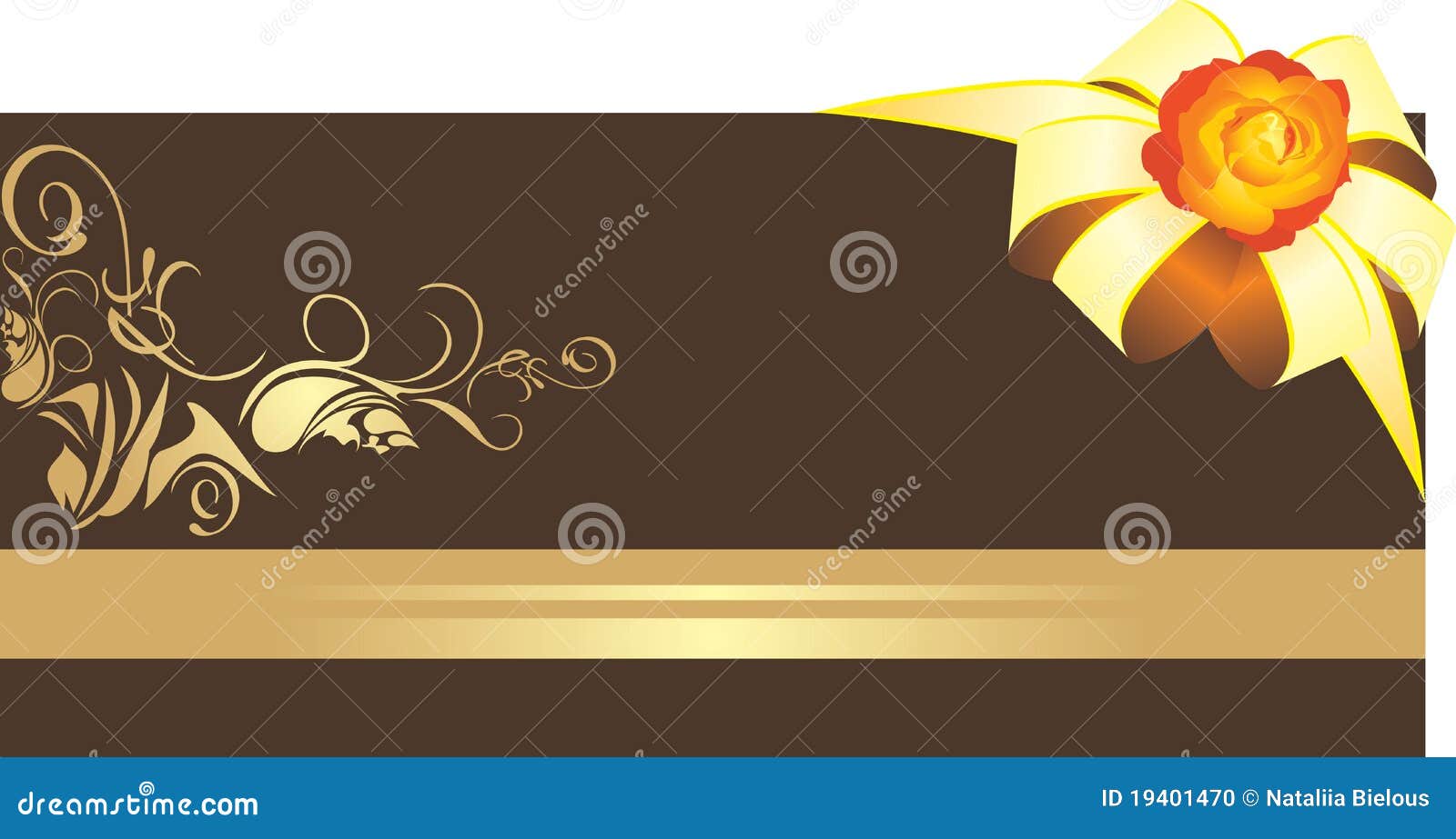 Golden Bow with Rose on the Decorative Border Stock Vector ...