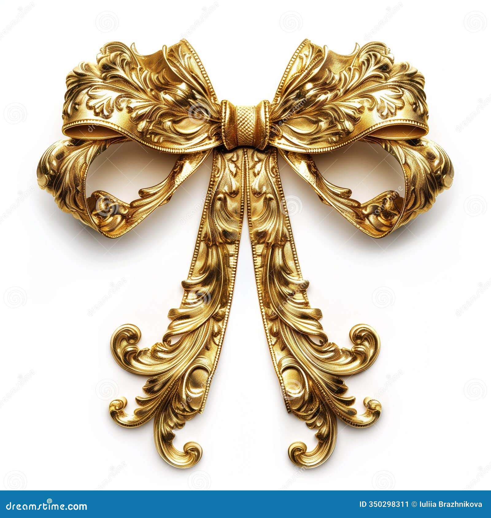 Golden Bow, in the Style of Rococo, White Background, Front View, 3D ...