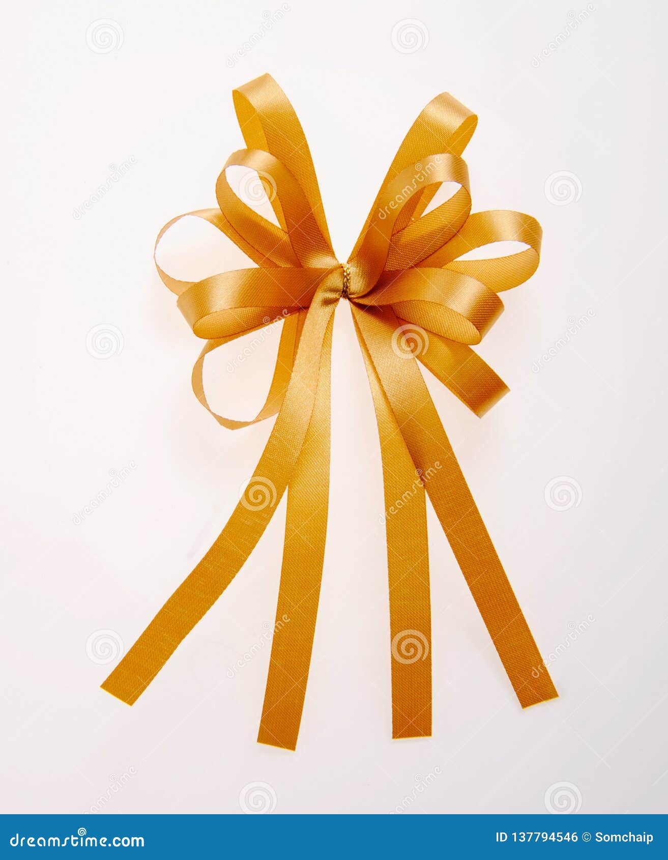 Golden Bows with Long Ribbon Stock Photo - Image of golden, paper ...