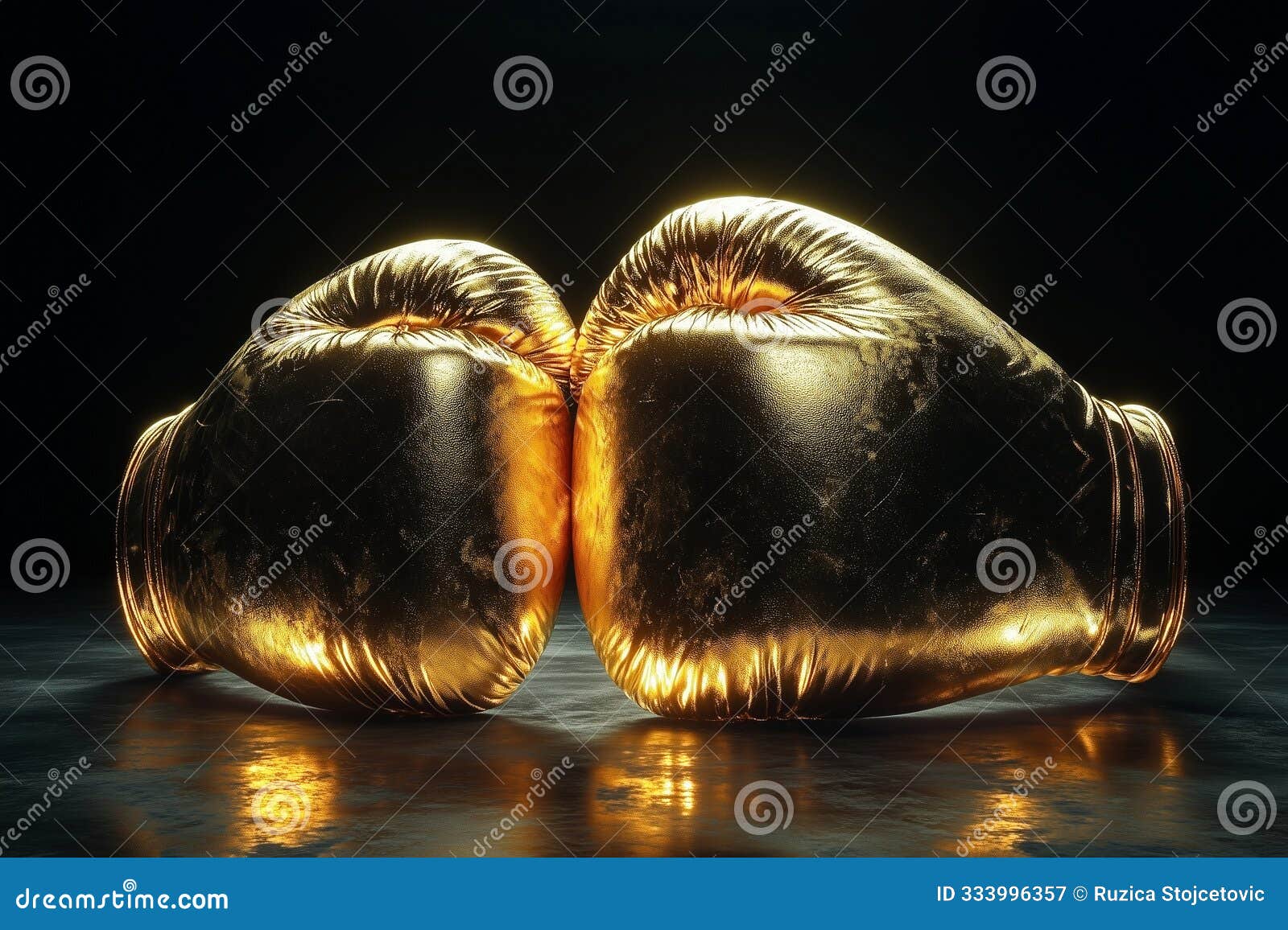 Golden Boxing Gloves in a Ring on a Floor Ai Photo Stock Illustration ...