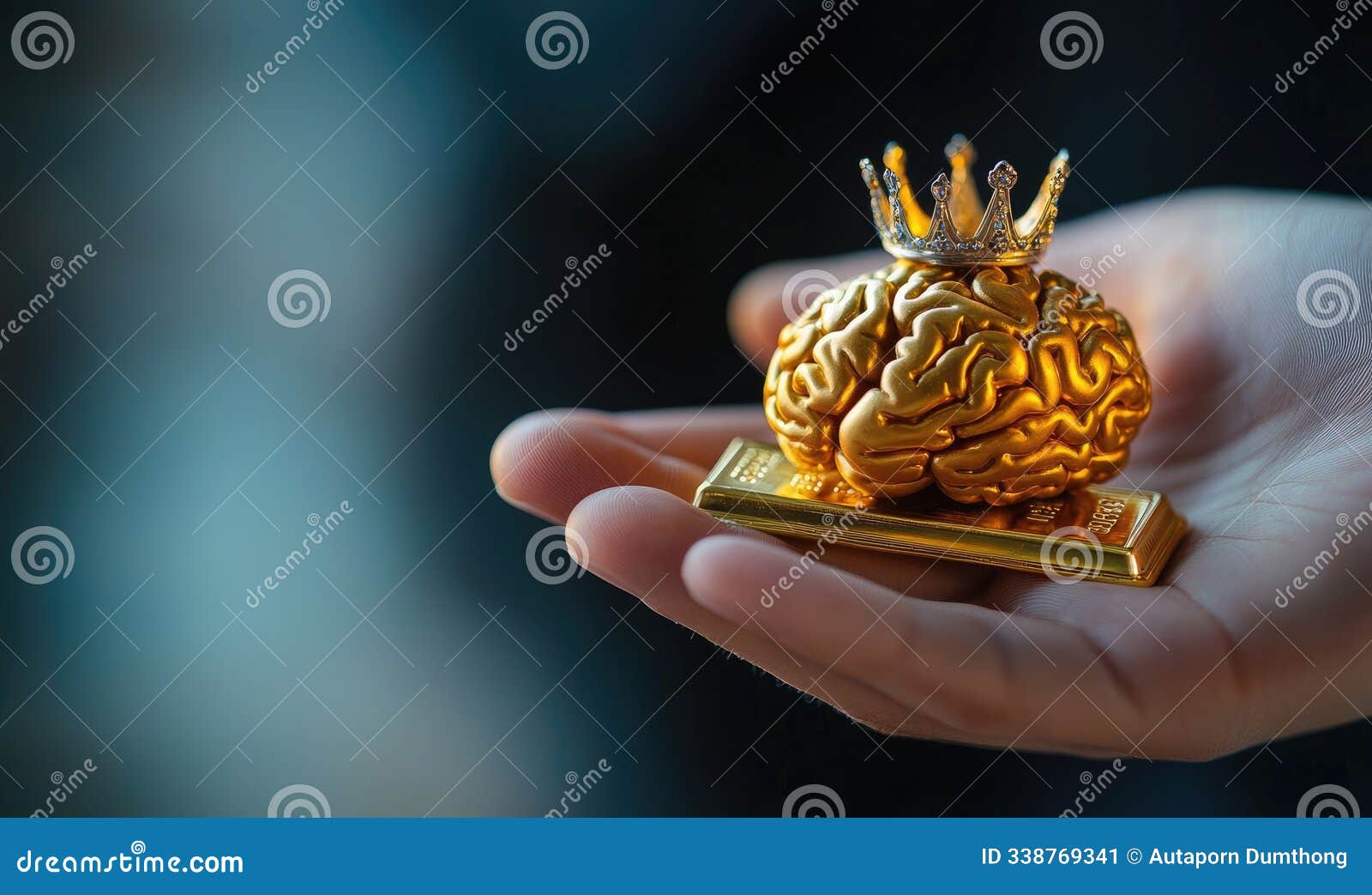 A Golden Brain with a Crown, Symbolizing Intelligence and Creativity ...