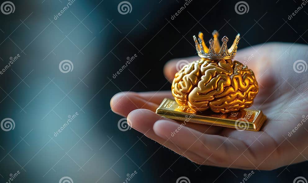 A Golden Brain with a Crown, Symbolizing Intelligence and Creativity ...