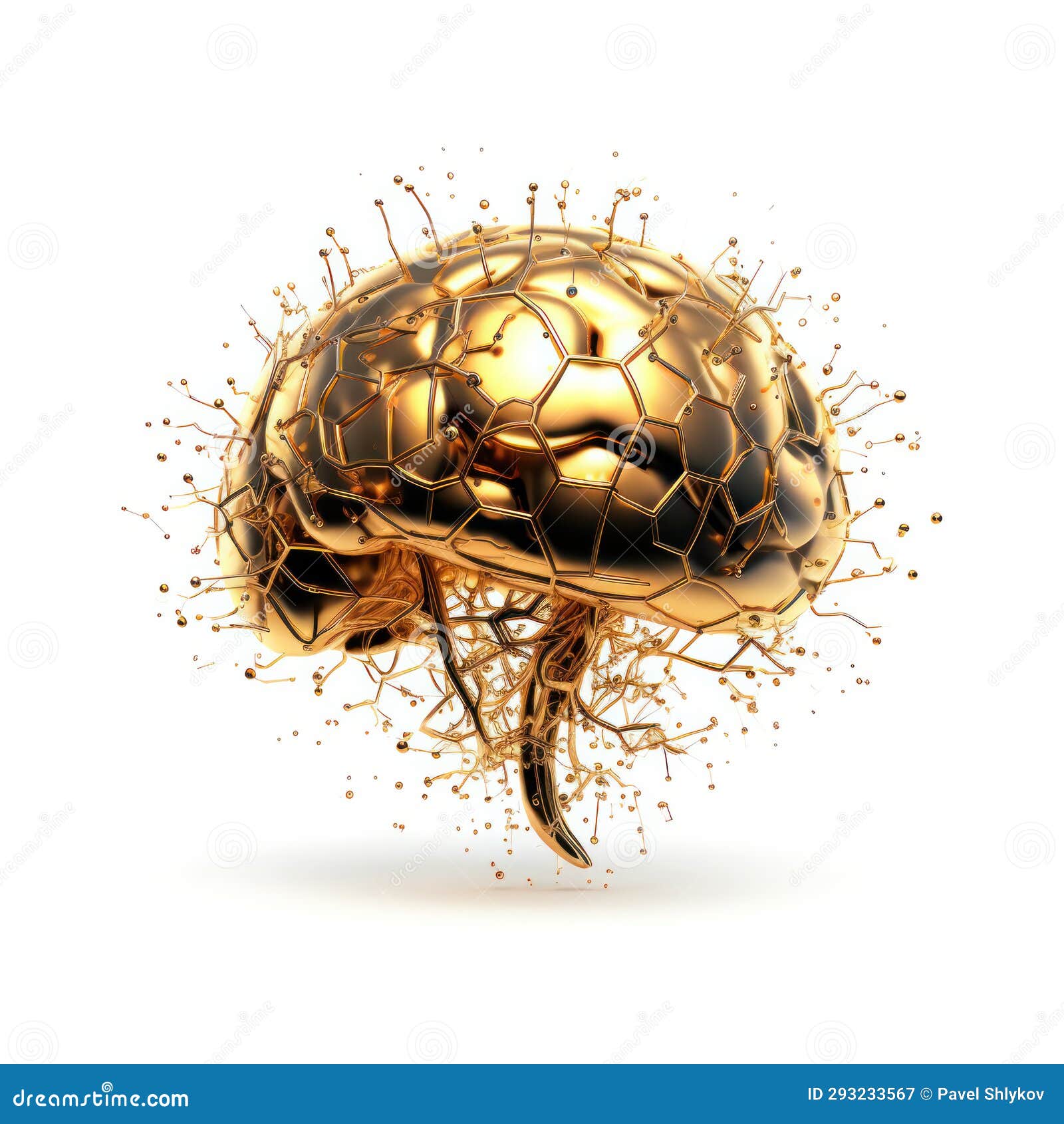 Golden Brains on White Background Stock Illustration - Illustration of ...