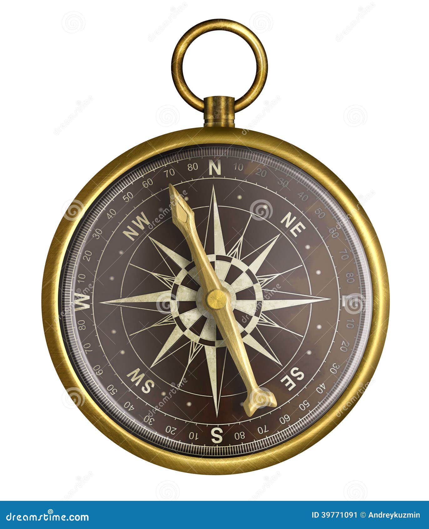 Golden or Brass Old Nautical Compass Stock Illustration - Illustration ...