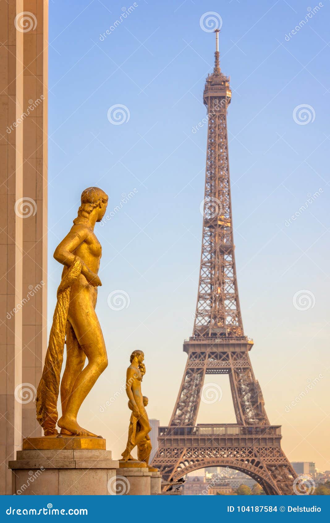 Golden Bronze Statues on Trocadero Square, Eiffel Tower, Paris France ... Golden Bronze Statues on Trocadero Square, Eiffel Tower, Paris France ...