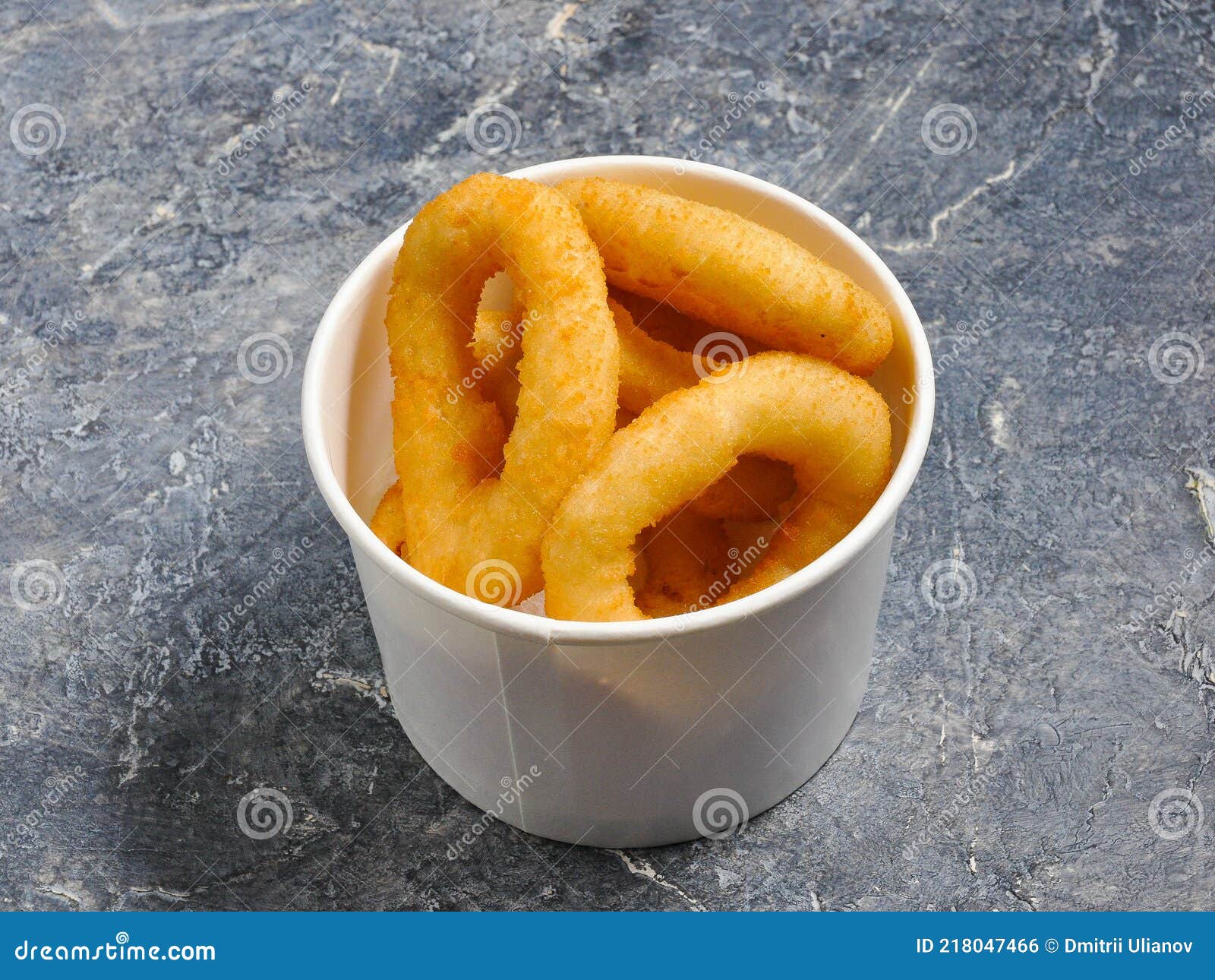 Golden Brown, Deep Fried Onion Rings in a Generic Takeout Container ...