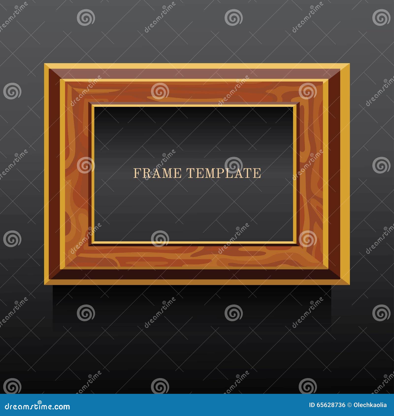 Golden and Brown Wooden Classic Frame on Dark Background Stock Vector ...