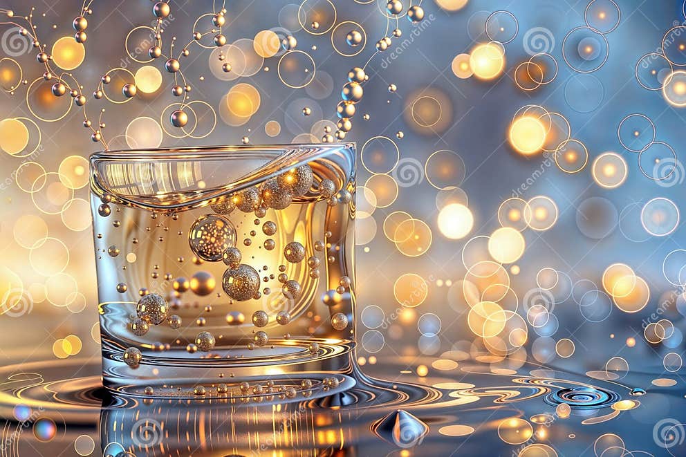 Golden Bubbles in Glass Reflecting Light on a Surface, Generative Ai ...