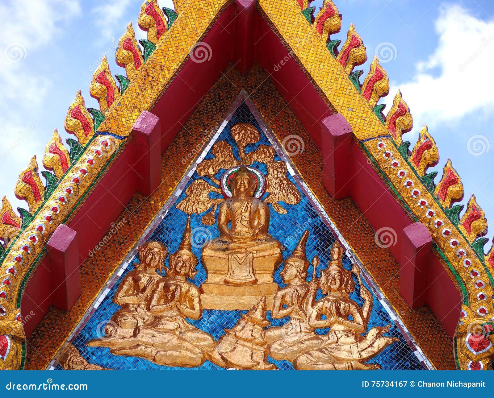 Golden Buddha and Angel on Gable Chapel Stock Image - Image of buddhism ...