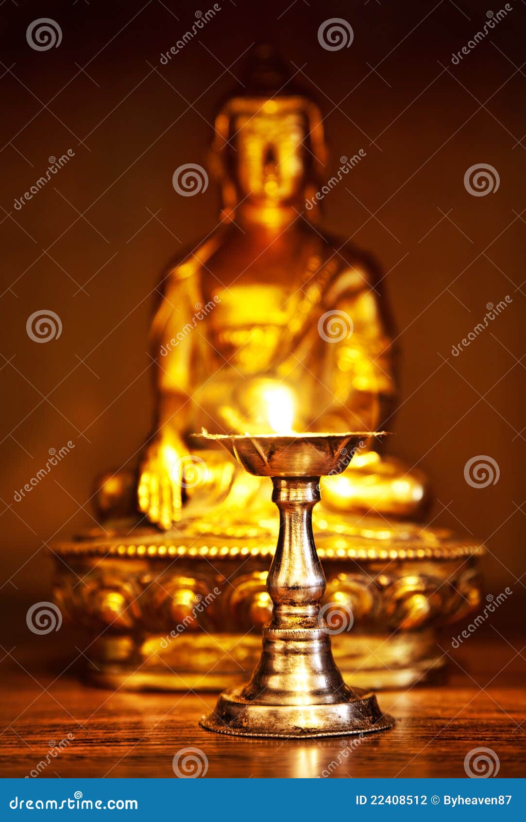 Golden Buddha with Oil Lamp Stock Photo - Image of culture, gold: 22408512