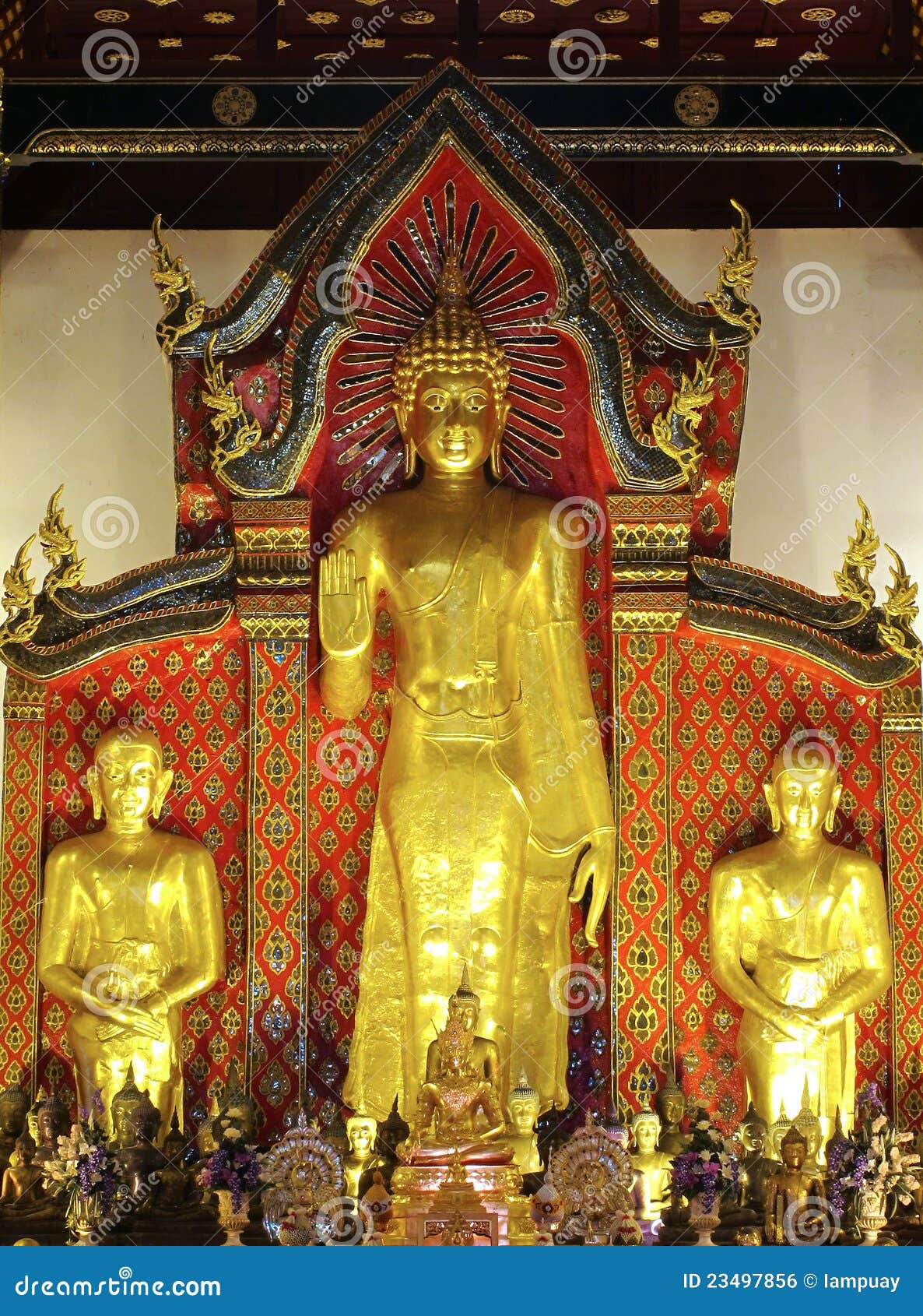Golden Buddha standing stock photo. Image of face, pray - 23497856