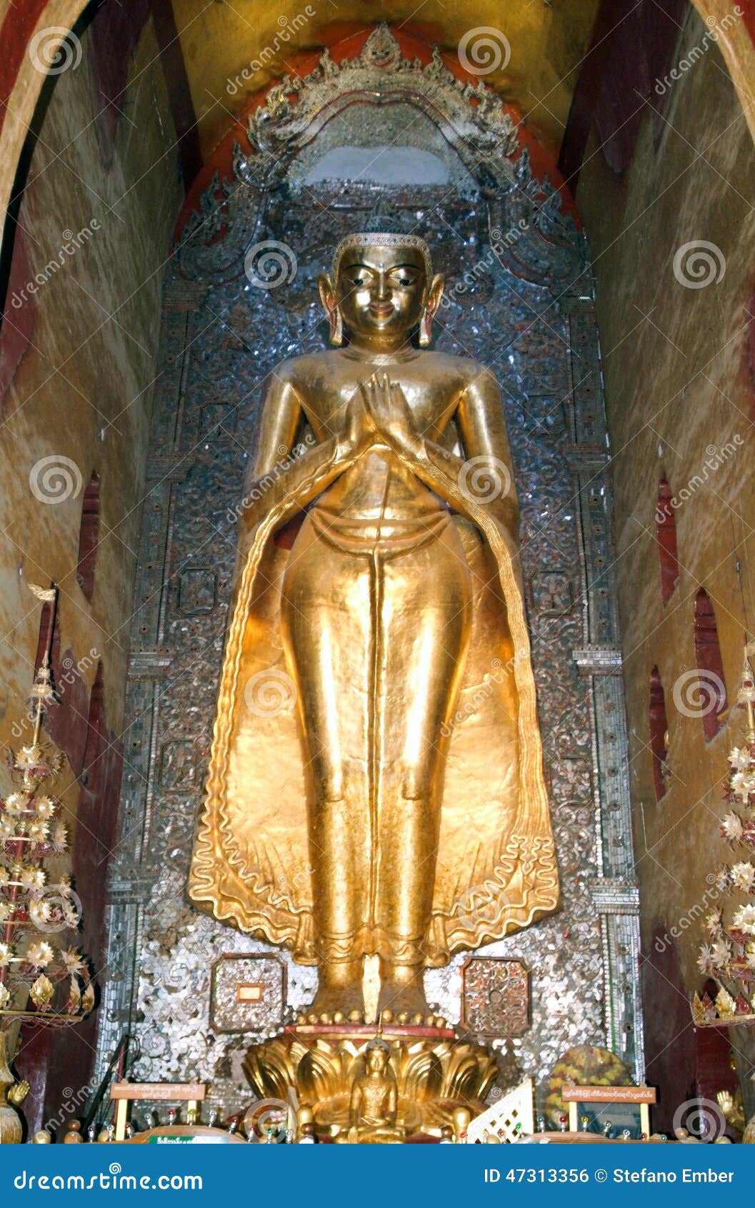 Golden Buddha Statue on the Temple of Ananda at Bagan Stock Photo ...