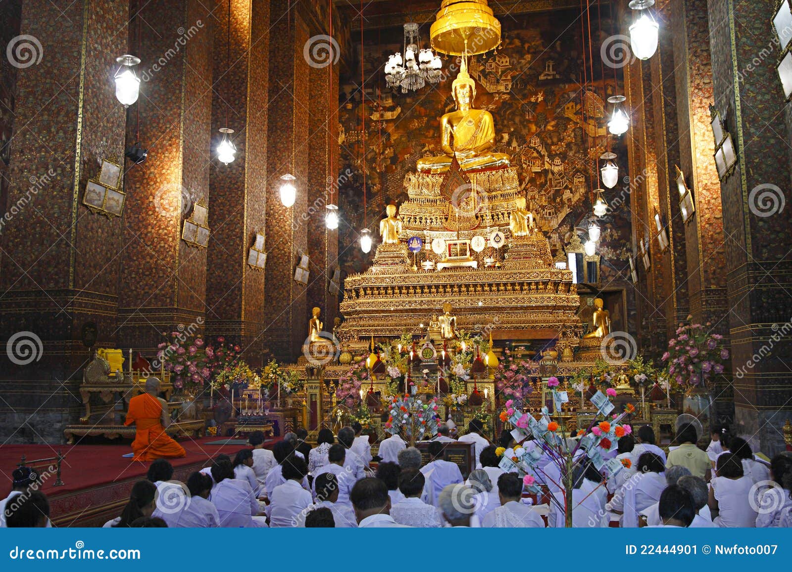 Golden Budha Image with Monk and Budhist Editorial Photo - Image of ...