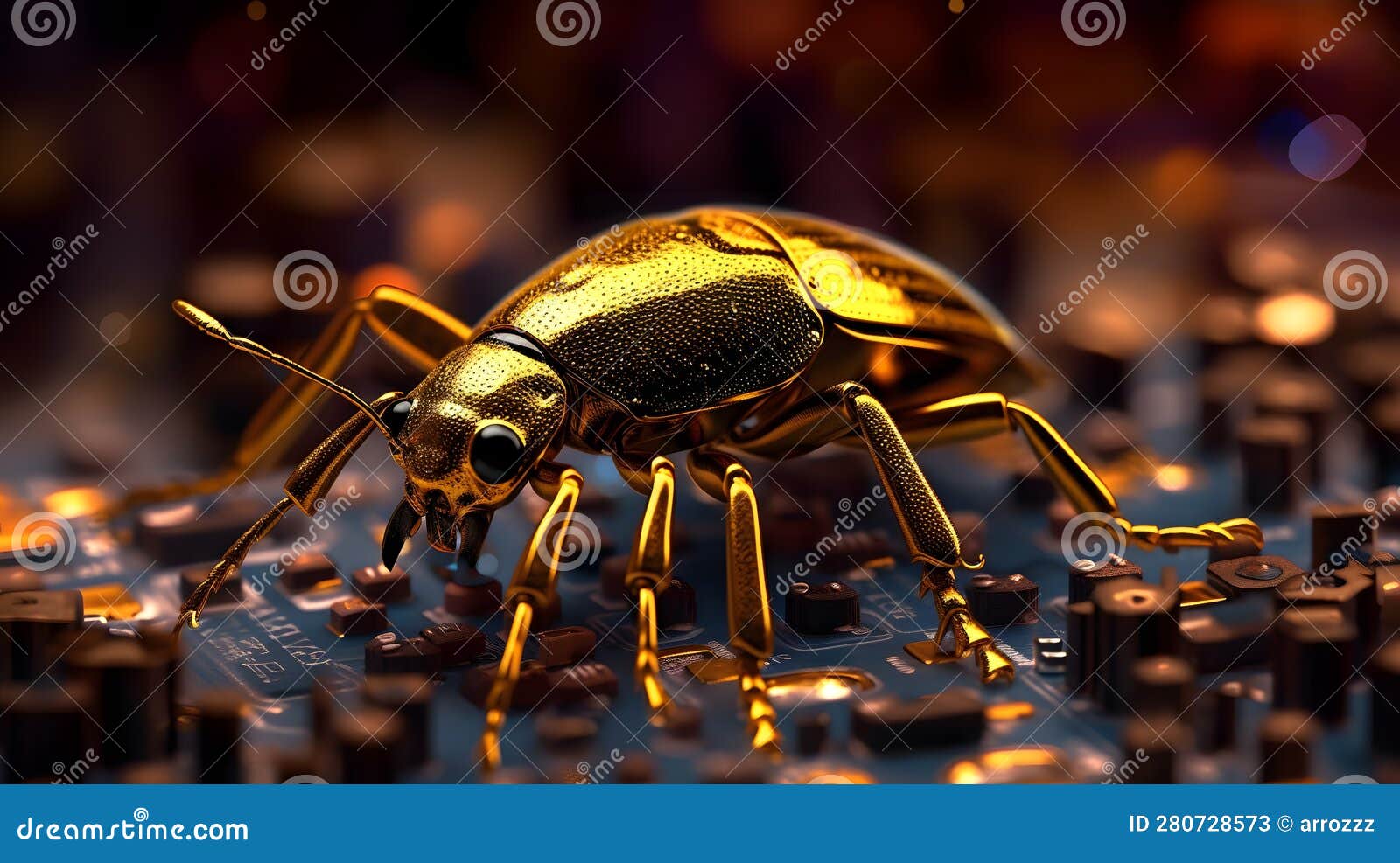 A Golden Bug Inside a Computer Stock Illustration - Illustration of ...