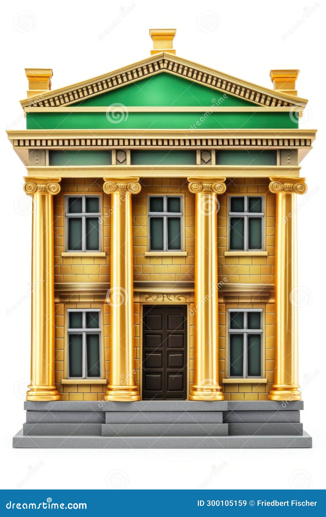 A Golden Building with Columns and a Green Roof Stock Illustration ...