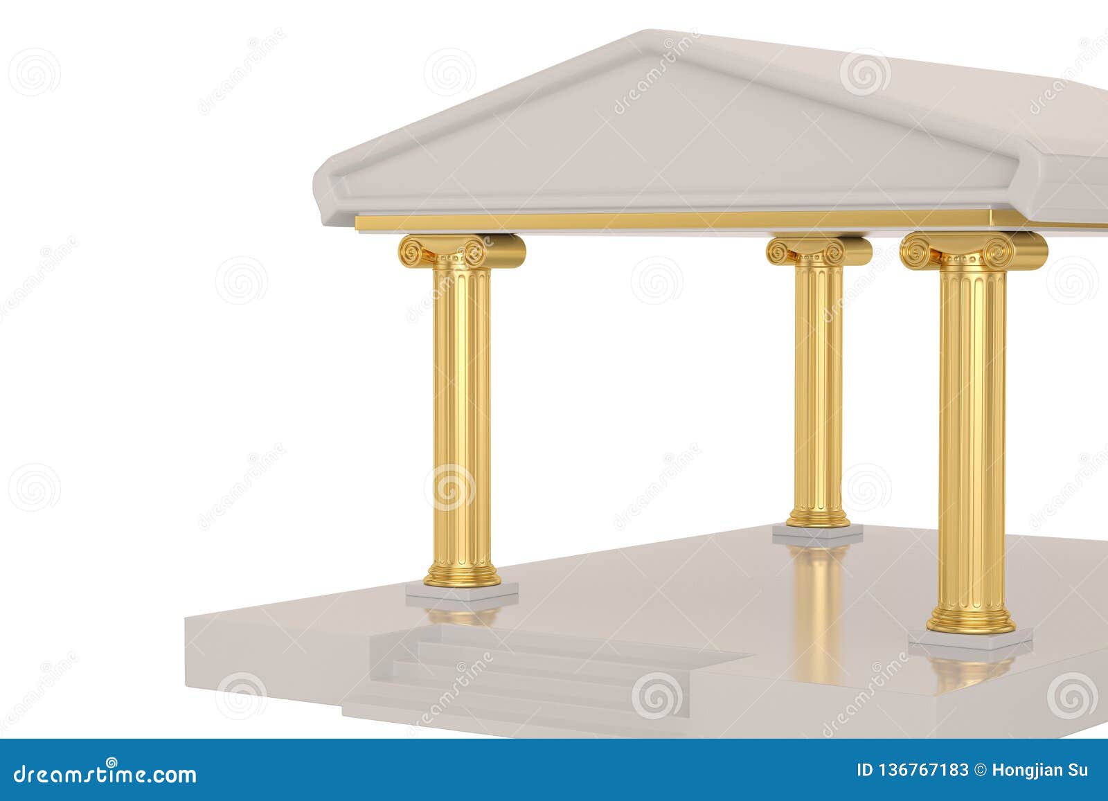 A Golden Building Isolated on White Background 3D Illustration Stock ...