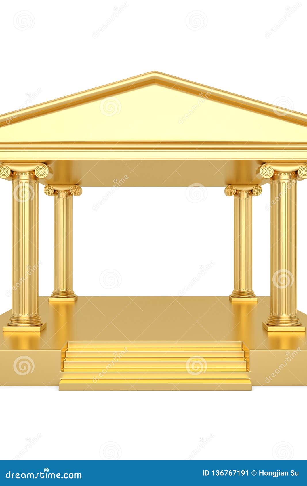 A Golden Building Isolated on White Background 3D Illustration Stock ...