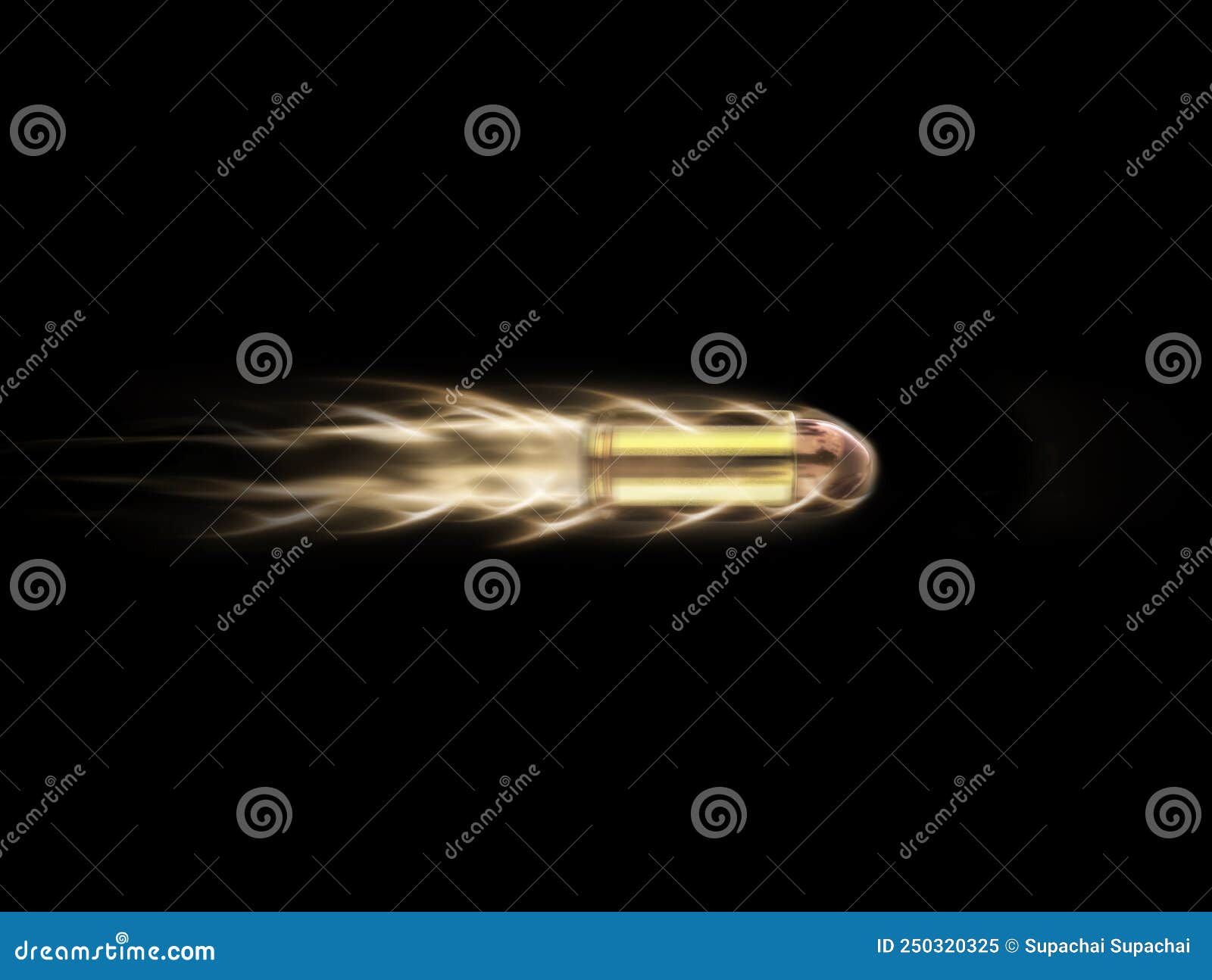 Golden Bullets Flying in Flames. 3d Render Stock Illustration ...
