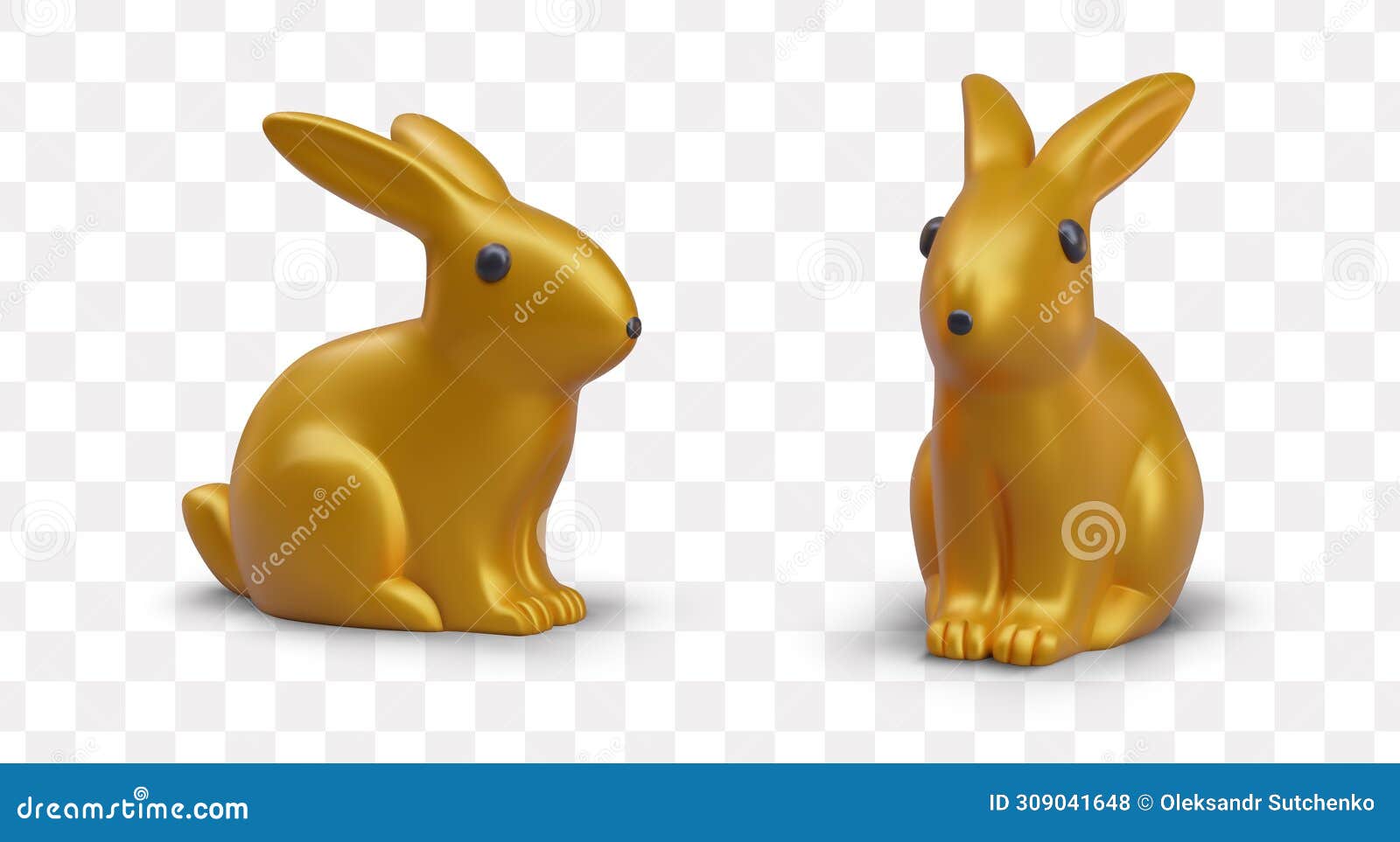 Golden Bunny in Sitting Position. 3D Object, View from Different Angles ...