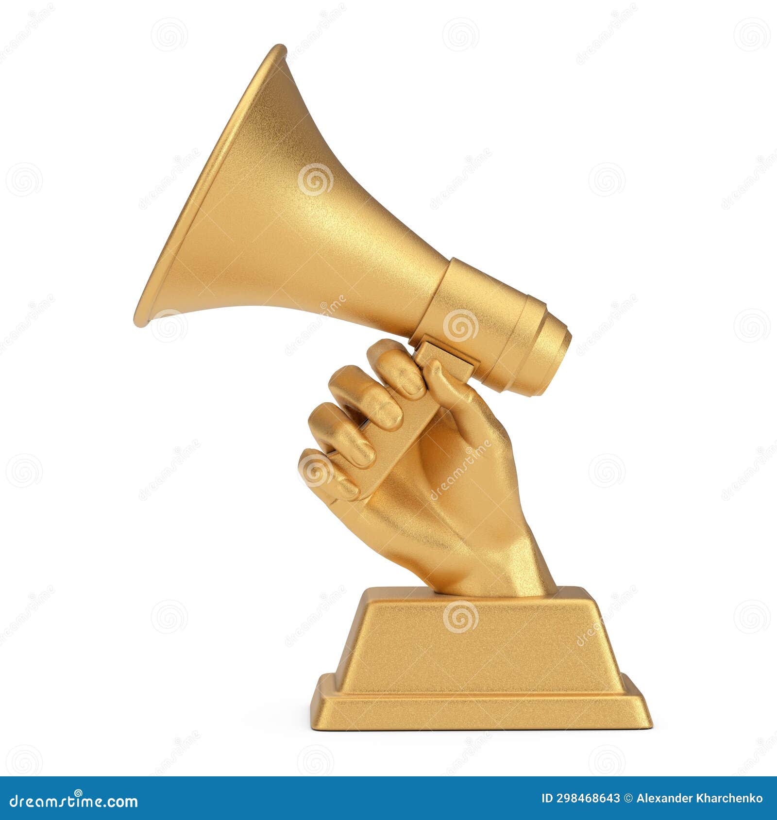 Golden Business Award Trophy in Shape of Hand with Megaphone. 3d ...